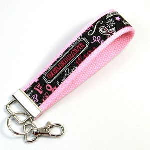 PINK RIBBON Fabric Key Chain, Fabric Key Fob, Breast Cancer Awareness ...