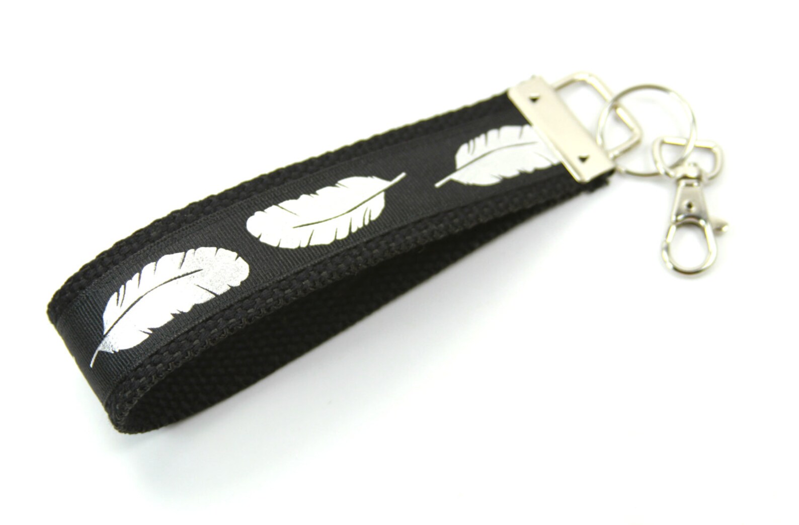 FEATHERS Fabric Key Chain Feather Key Fob Black and Silver - Etsy