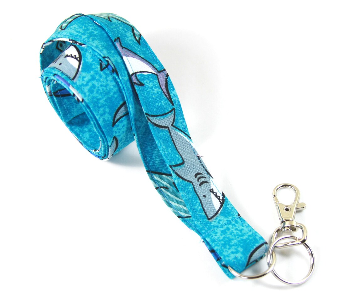 FISH Fabric Lanyard, Shark Fish Lanyard, Shark Fish Badge Holder, Blue ...