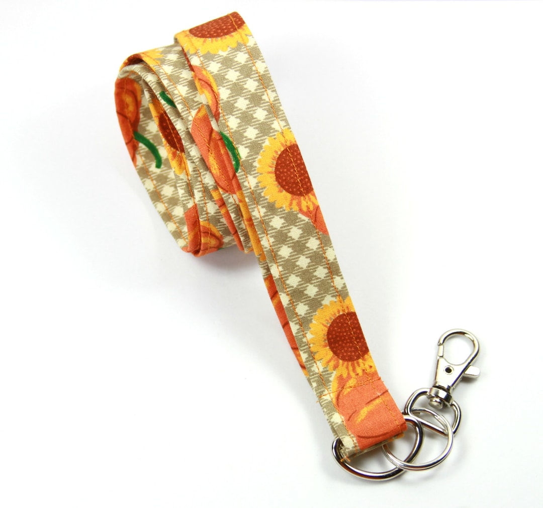 SUNFLOWER Fabric Lanyard, Flower Badge Holder, Fabric Lanyard, Floral ...