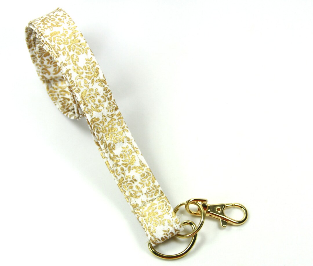 GOLDEN ROSES Fabric Lanyard, Fabric Badge Holder, Golden Lanyard, Gold ...