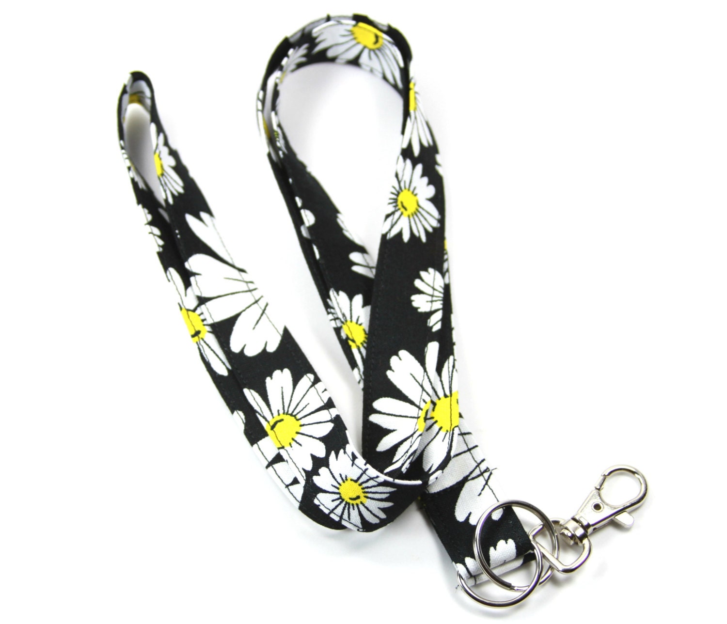 DAISY Fabric Lanyard, Floral Lanyard, Daisy Badge Holder, Black Lanyard ...