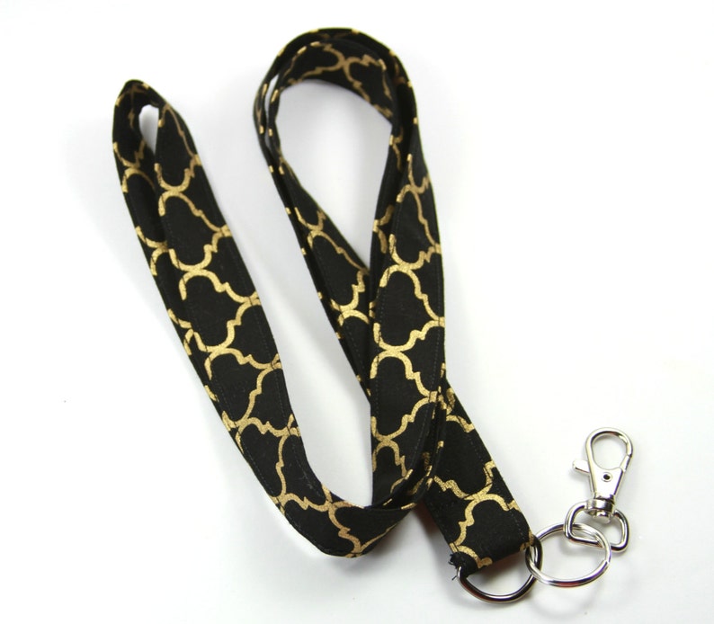 BLACK GOLD Fabric Lanyard Golden Fabric Badge Holder Black - Etsy