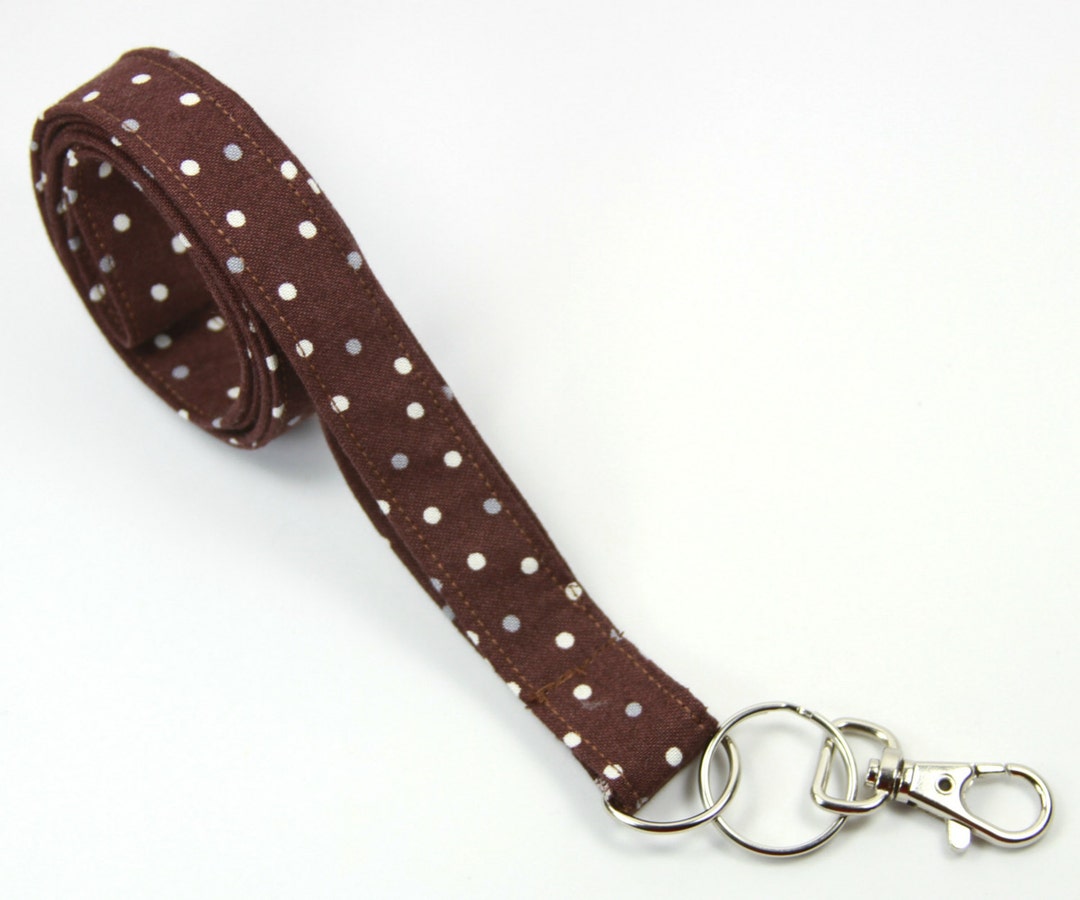 POLKA DOT Fabric Lanyard, Fabric Badge Holder, Brown Badge Holder ...