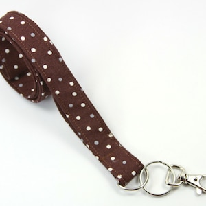 POLKA DOT Fabric Lanyard, Fabric Badge Holder, Brown Badge Holder ...