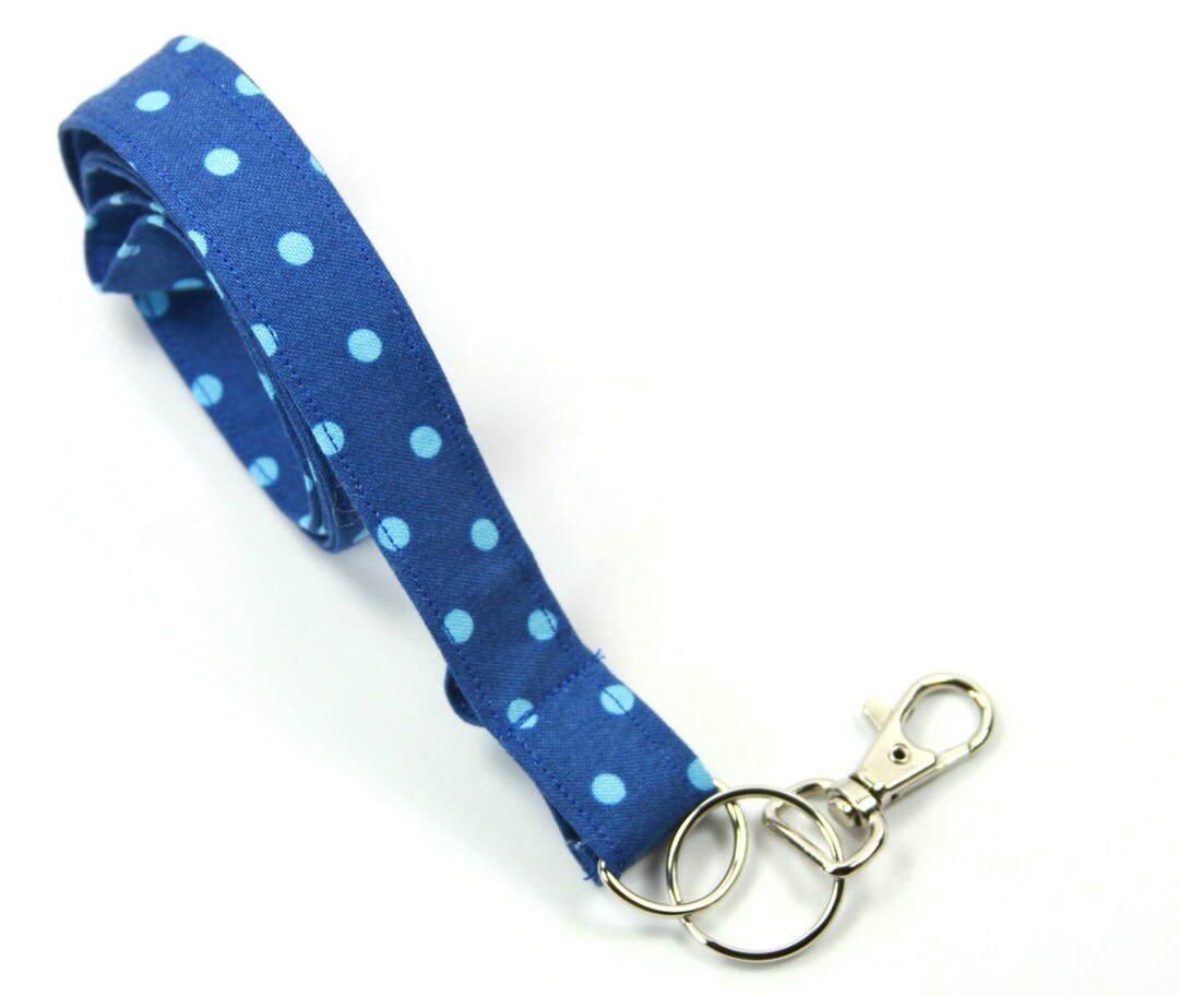 POLKA DOT Fabric Lanyard, Blue Polka Dot Lanyard, Fabric Badge Holder ...