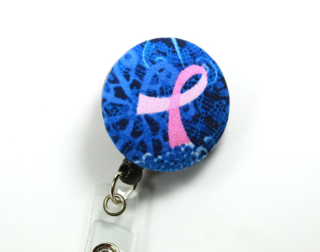 PINK RIBBON Fabric Badge Reel, Fabric Badge Reel, Retractable Badge ...