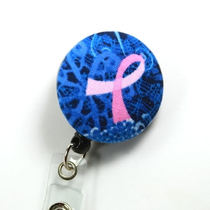 PINK RIBBON Fabric Badge Reel, Fabric Badge Reel, Retractable Badge ...