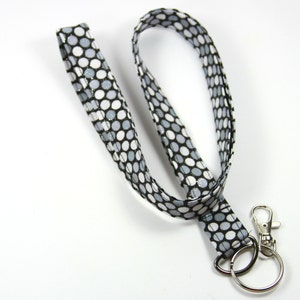 GRAY Polka Dot Lanyard, Fabric Lanyard, Gray Fabric Lanyard, Polka Dot ...