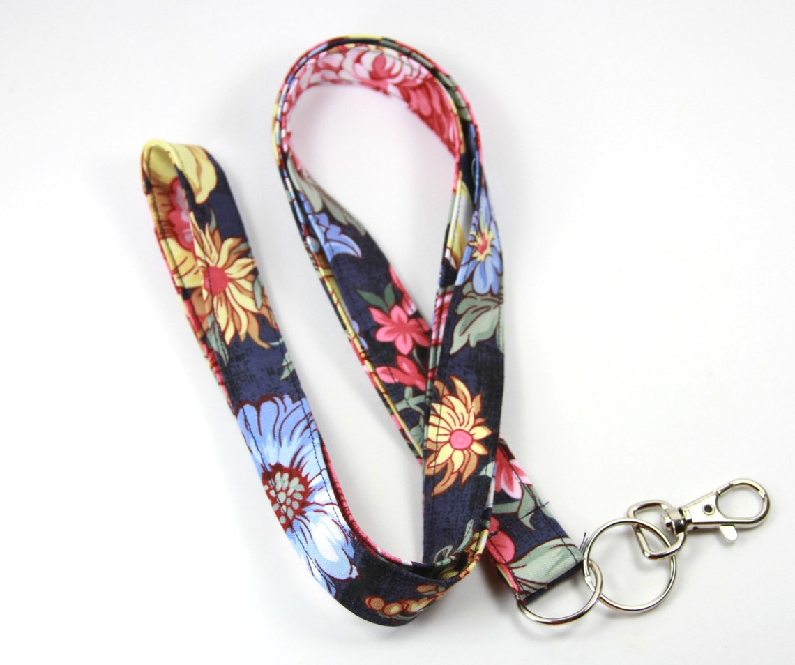 FLOWERS Fabric Lanyard Floral Lanyard Colorful Flower Badge - Etsy