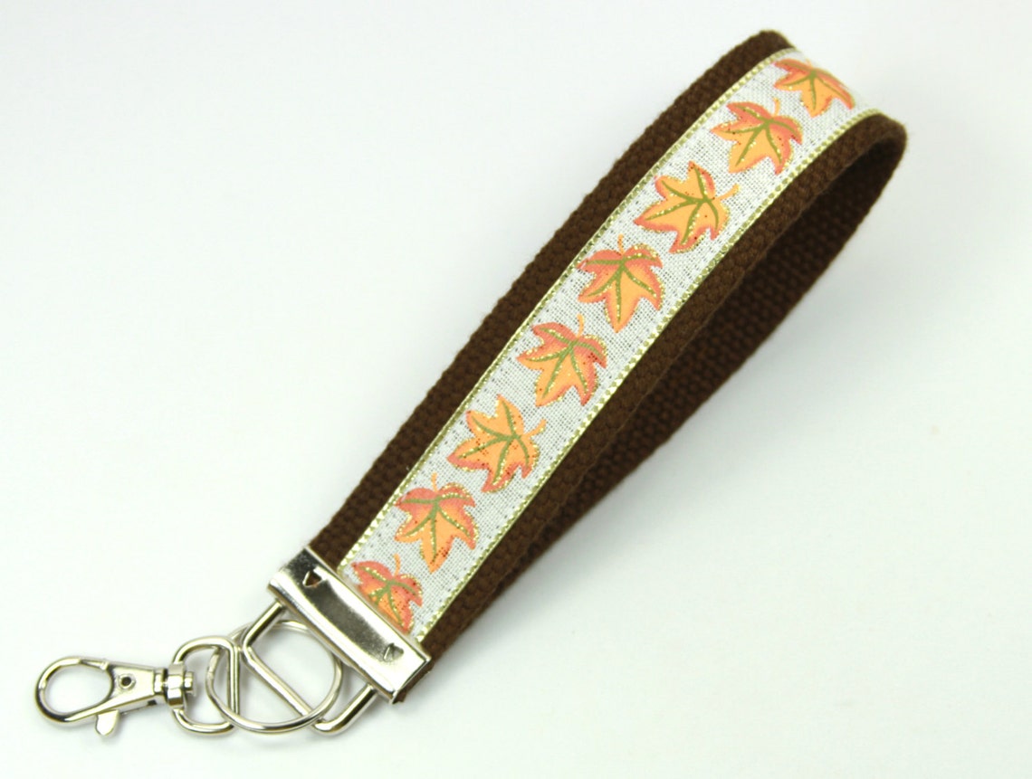 AUTUMN Fabric Key Fob, Wristlet Key Fob, Autumn Key Chain, Brown Orange ...