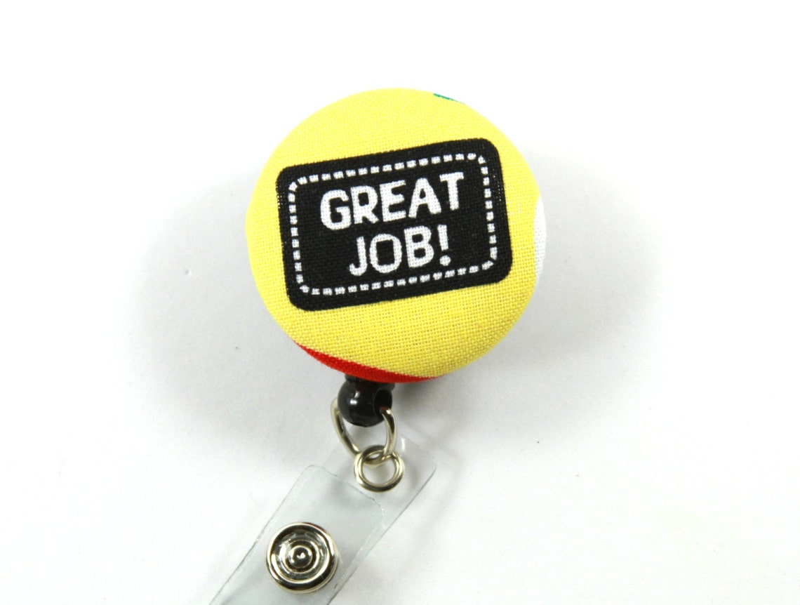 GREAT JOB Fabric Button Reel, Retractable Badge Holder, Teachers Badge ...