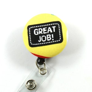 GREAT JOB Fabric Button Reel, Retractable Badge Holder, Teachers Badge ...