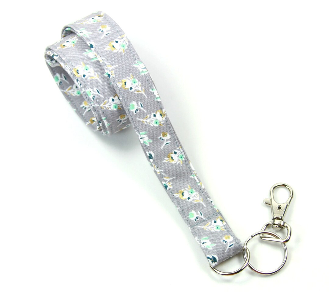 GRAY Fabric Lanyard, Gray Badge Holder, Gray Flower Lanyard, Gray ...