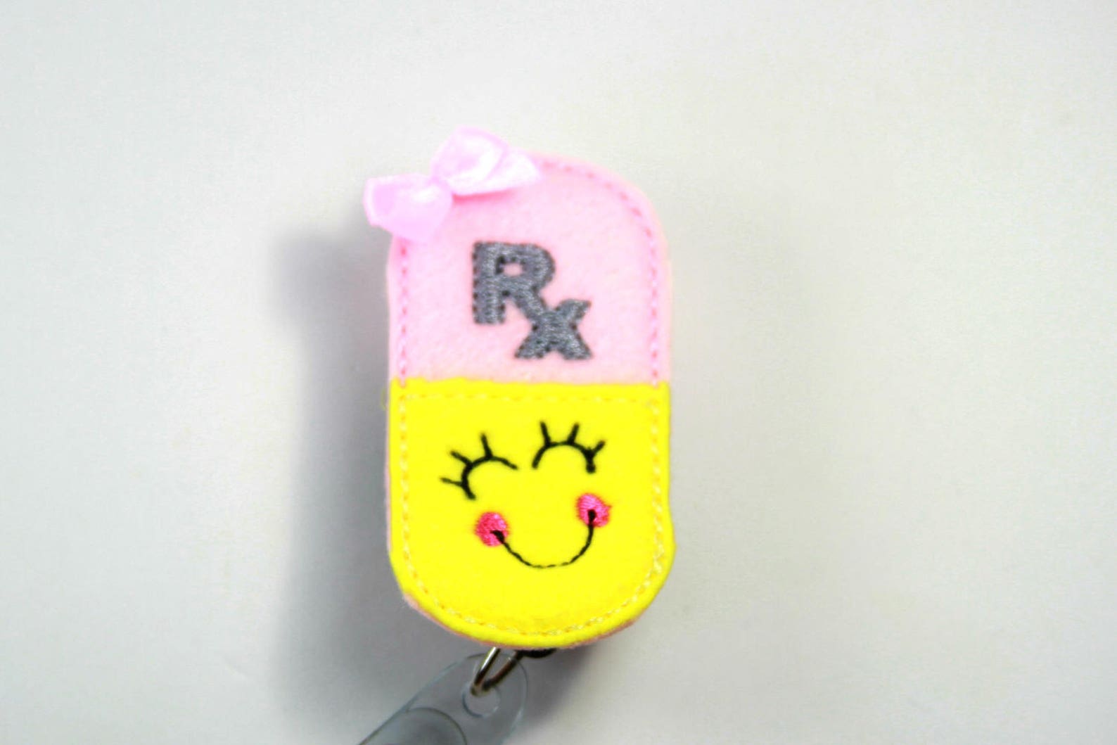 HAPPY PILL Felt Badge Reel, Happy Face Badge Reel, Pill Lanyard, Happy ...