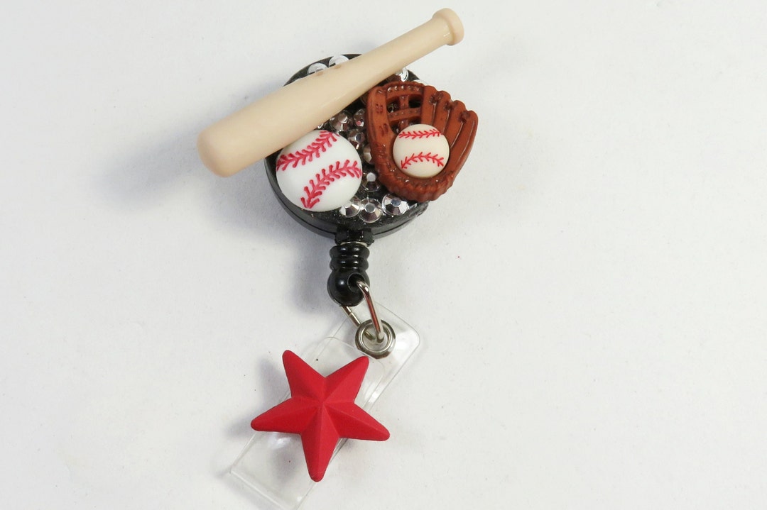 BASEBALL Design Retractable Badge Reel, Rhinestone Badge Reel, Sports ...