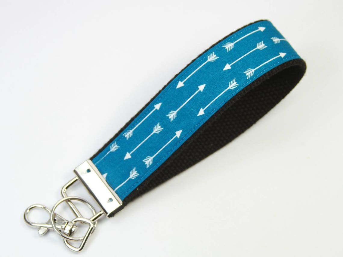 ARROW Fabric Key Fob, Arrow Key Chain, Teal Arrow Keychain, Black and ...