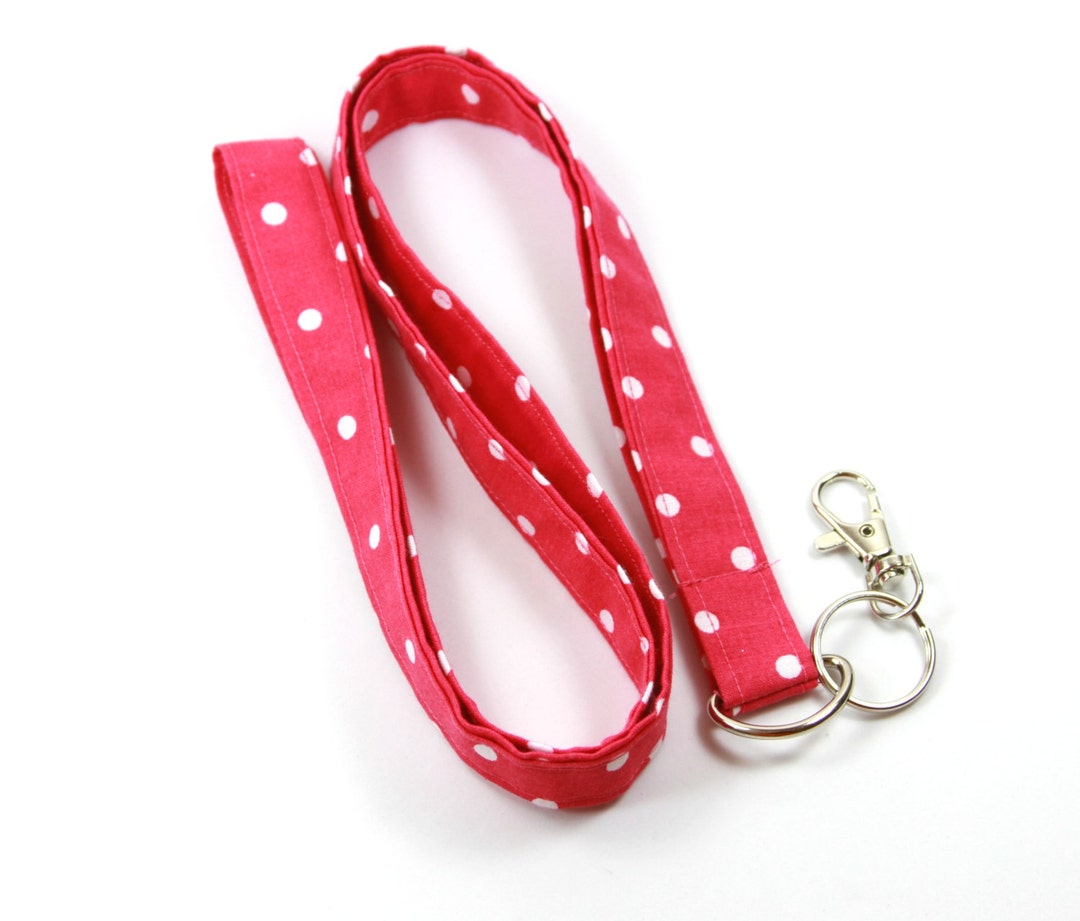 POLKA Dot Fabric Lanyard, Pink Polka Dot Lanyard, Pink Fabric Badge ...