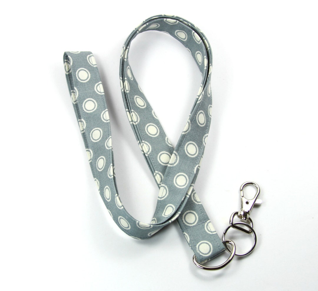 POLKA Fabric Lanyard, Gray and White Polka Design Lanyard, Fabric Badge ...