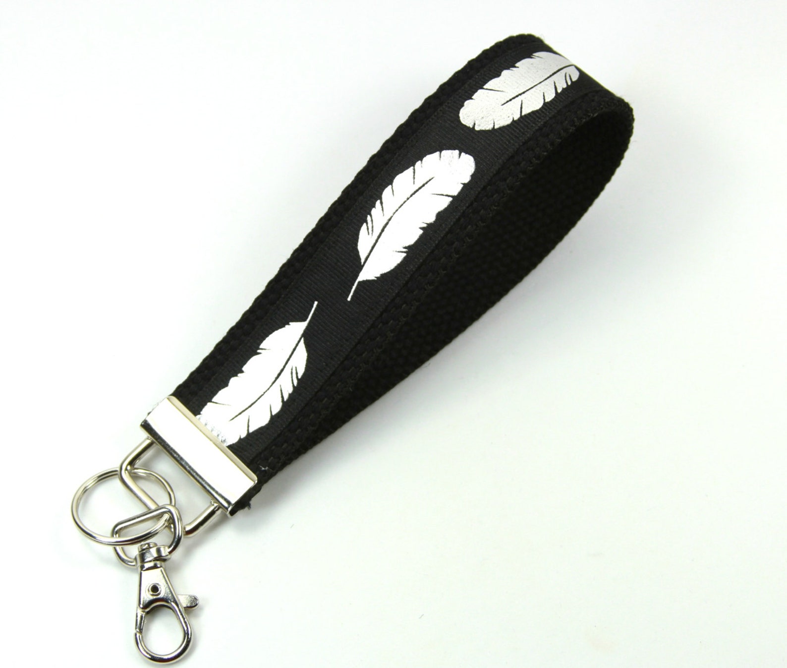 FEATHERS Fabric Key Chain Feather Key Fob Black and Silver - Etsy