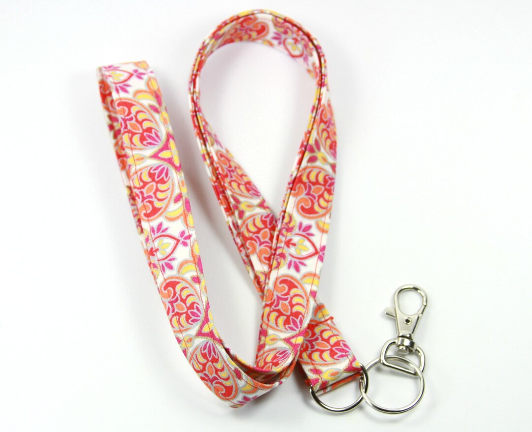 Lanyard in tessuto FLOWER, lanyard arancione, porta badge color pesca ...