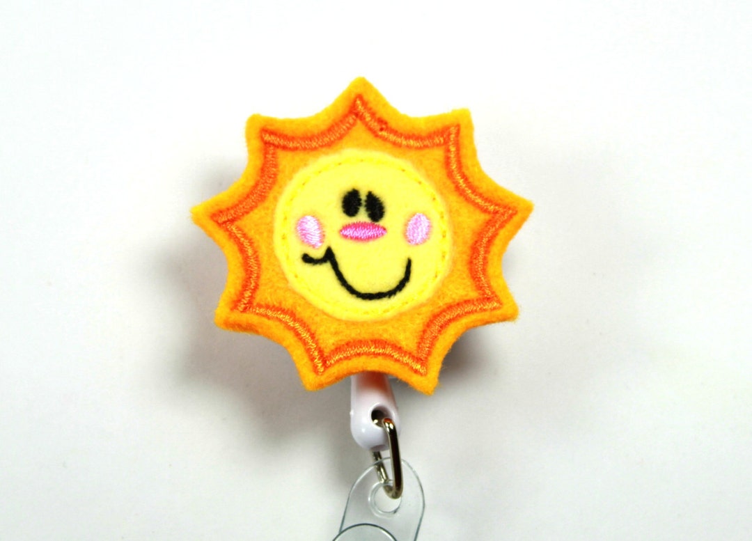 SUN Felt Badge, Felt Badge Holder, Smiley Sun Badge Holder, Button ...