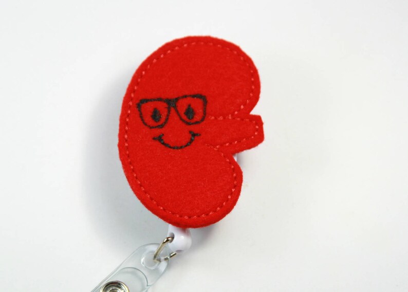 KIDNEY WITH GLASSES Felt Badge Reel, Red Kidney Felt Badge Reel ...