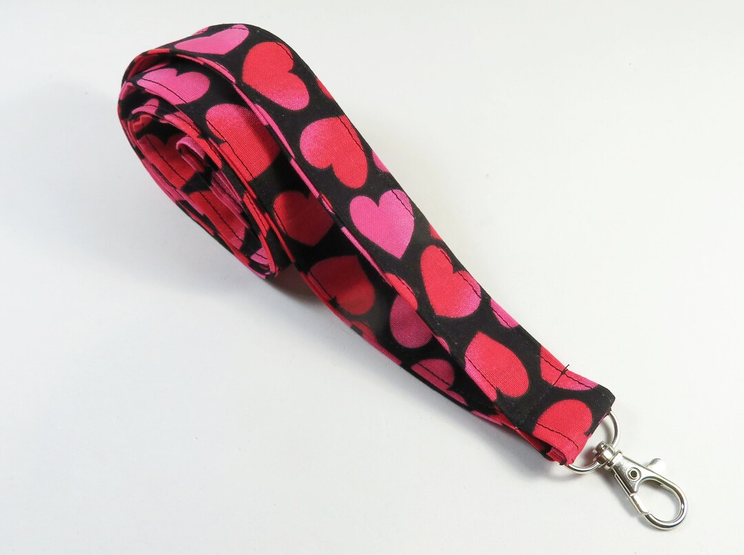 HEARTS Fabric Lanyard, Red Pink Hearts Badge Holder, Valentine Badge ...
