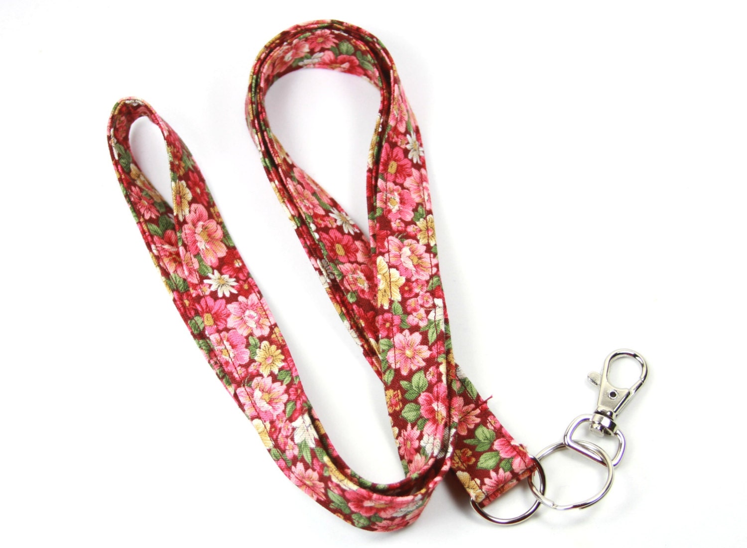FLOWERS Fabric Lanyard, Floral Badge Holder, Spring Lanyard, Pink ...