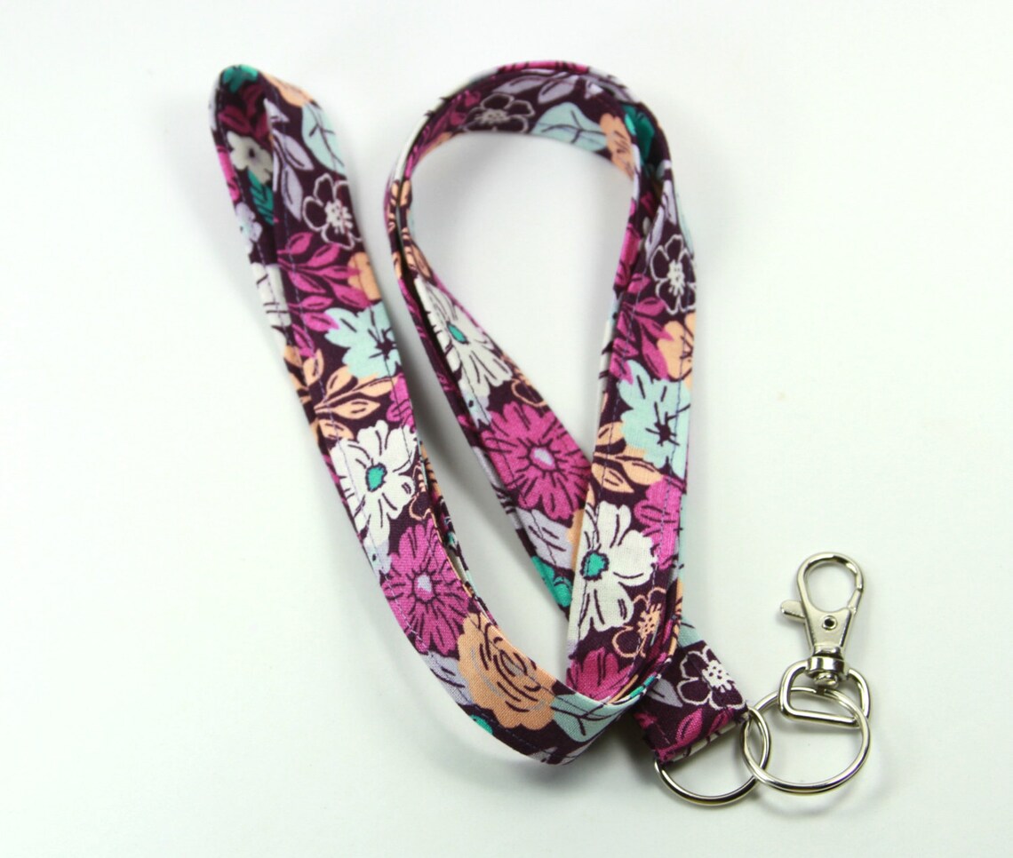 PURPLE Flower Fabric Lanyard Purple Flower Badge Holder | Etsy