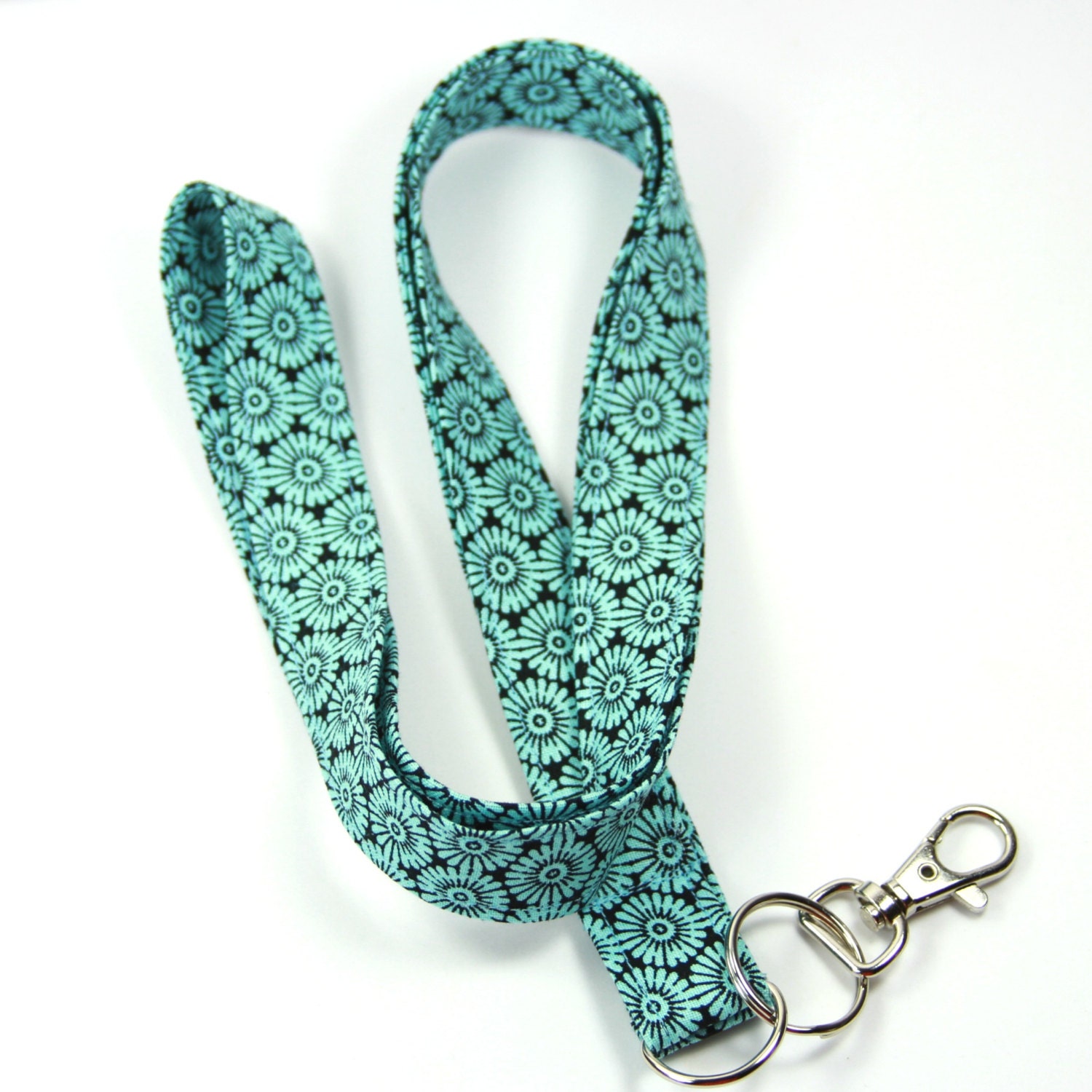TURQUOISE Fabric Lanyard Floral Fabric Lanyard Flower Fabric - Etsy