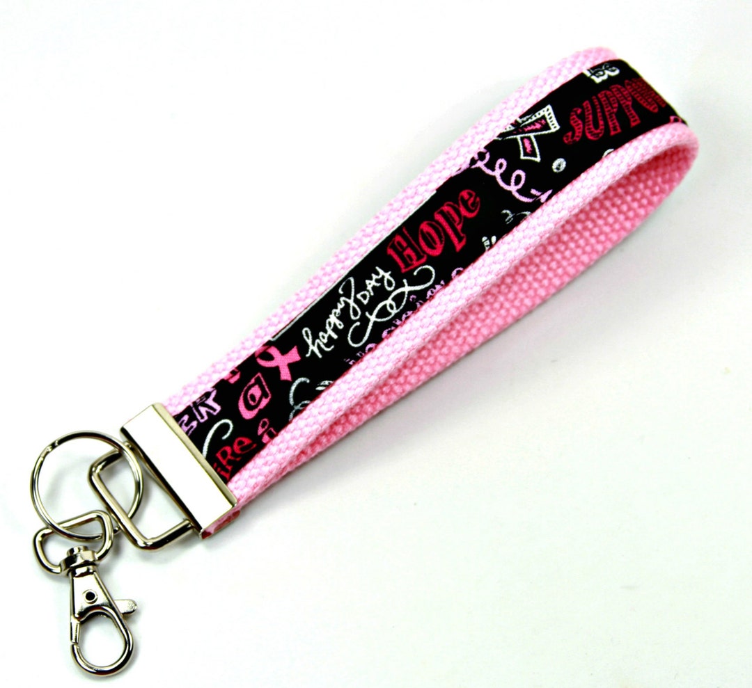 PINK RIBBON Fabric Key Chain, Fabric Key Fob, Breast Cancer Awareness ...