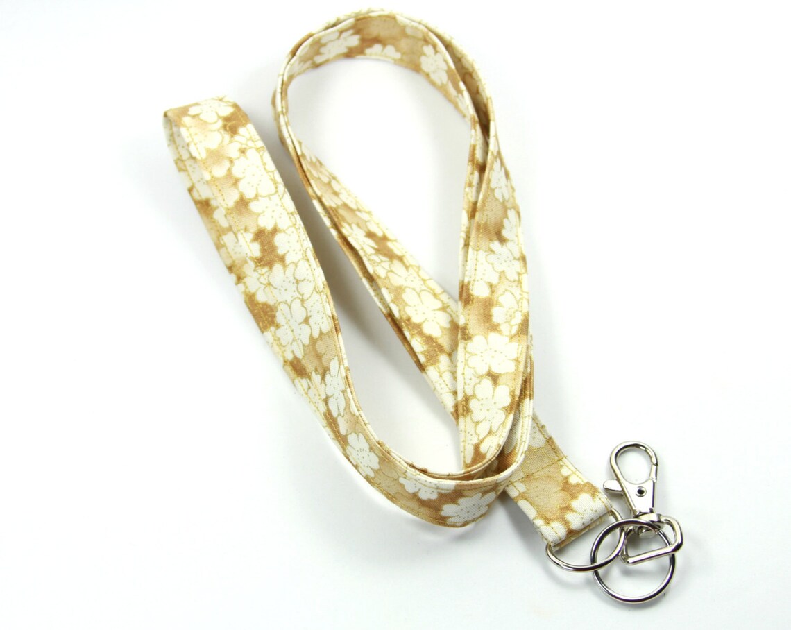 SPRING FLOWERS Fabric Lanyard Brown Lanyard Floral Badge | Etsy