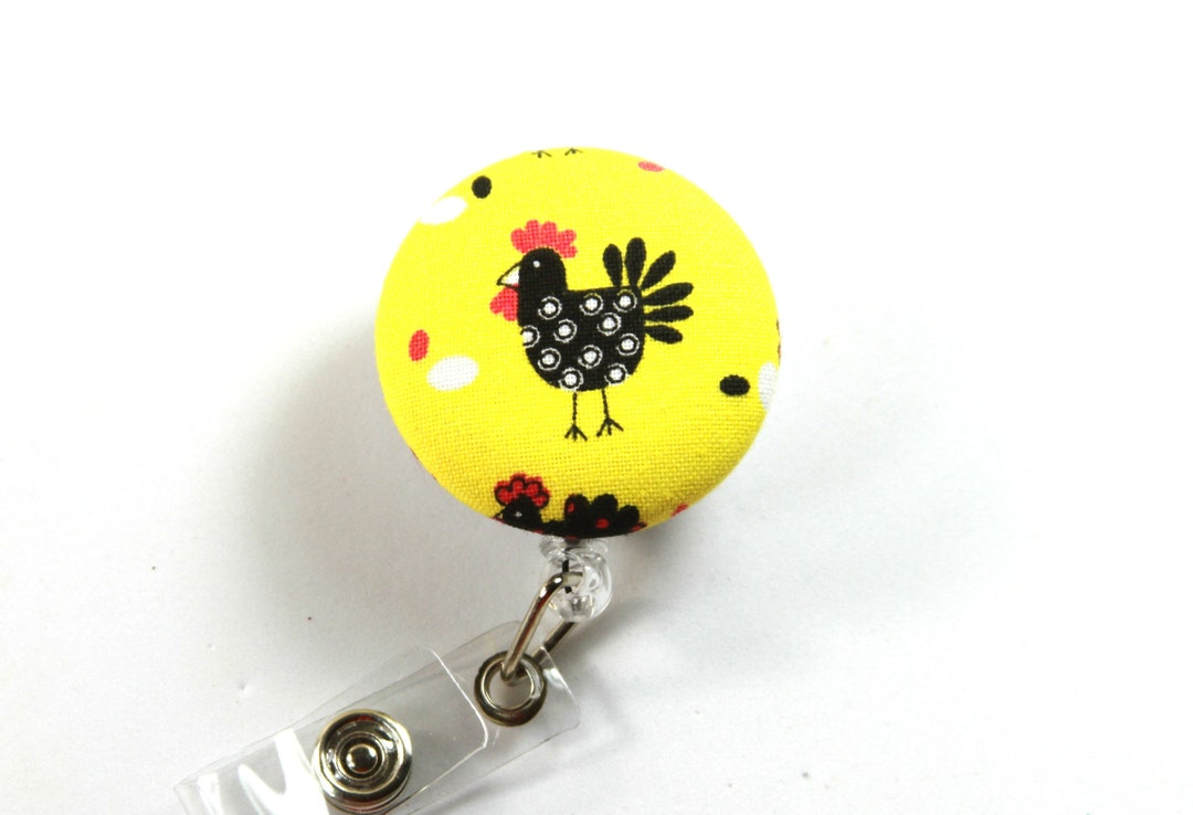 CHICKEN Fabric Button Reel, Chicken Design Badge Reel, Retractable ...
