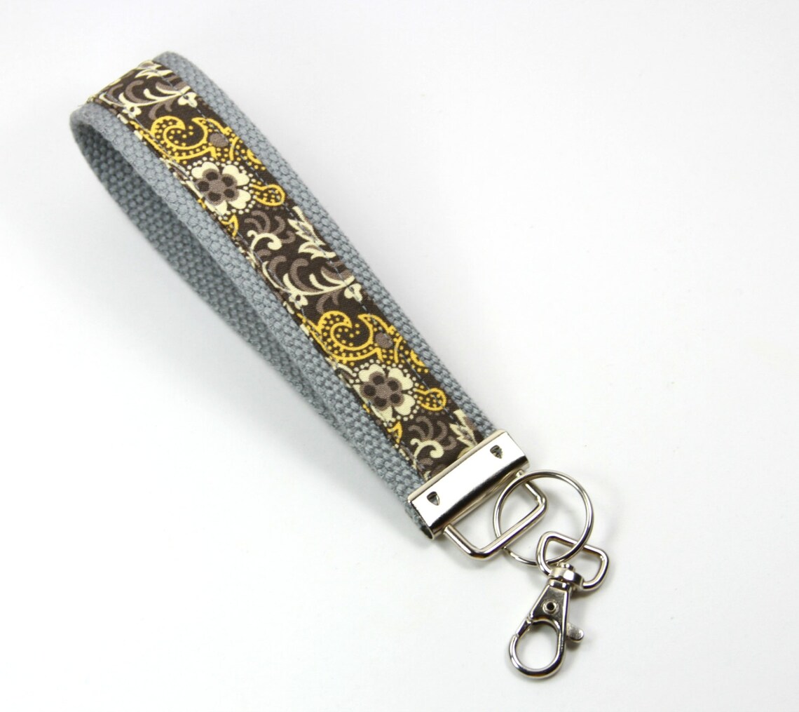 FLORAL Fabric Key Ring Wrist Key Ring Fabric Key Fob Gray - Etsy