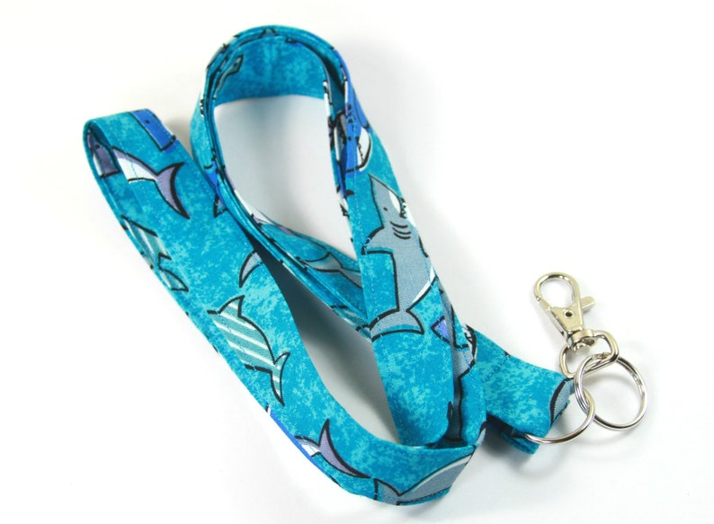 FISH Fabric Lanyard, Shark Fish Lanyard, Shark Fish Badge Holder, Blue ...
