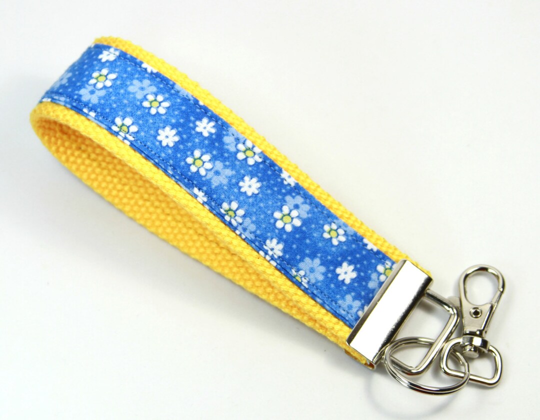 SPRING Flowers Fabric Keyfob, Yellow Key Fob, Flowers Key Chain, Blue ...