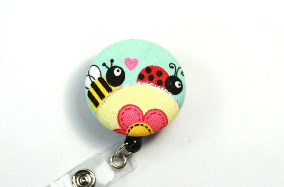 BEE AND LADYBUG Badge Reel, Button Badge Reel, Lady Bug Badge Holder ...