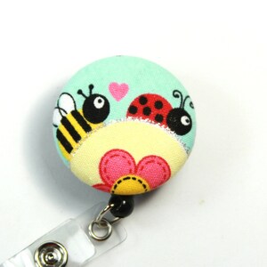 BEE AND LADYBUG Badge Reel, Button Badge Reel, Lady Bug Badge Holder ...