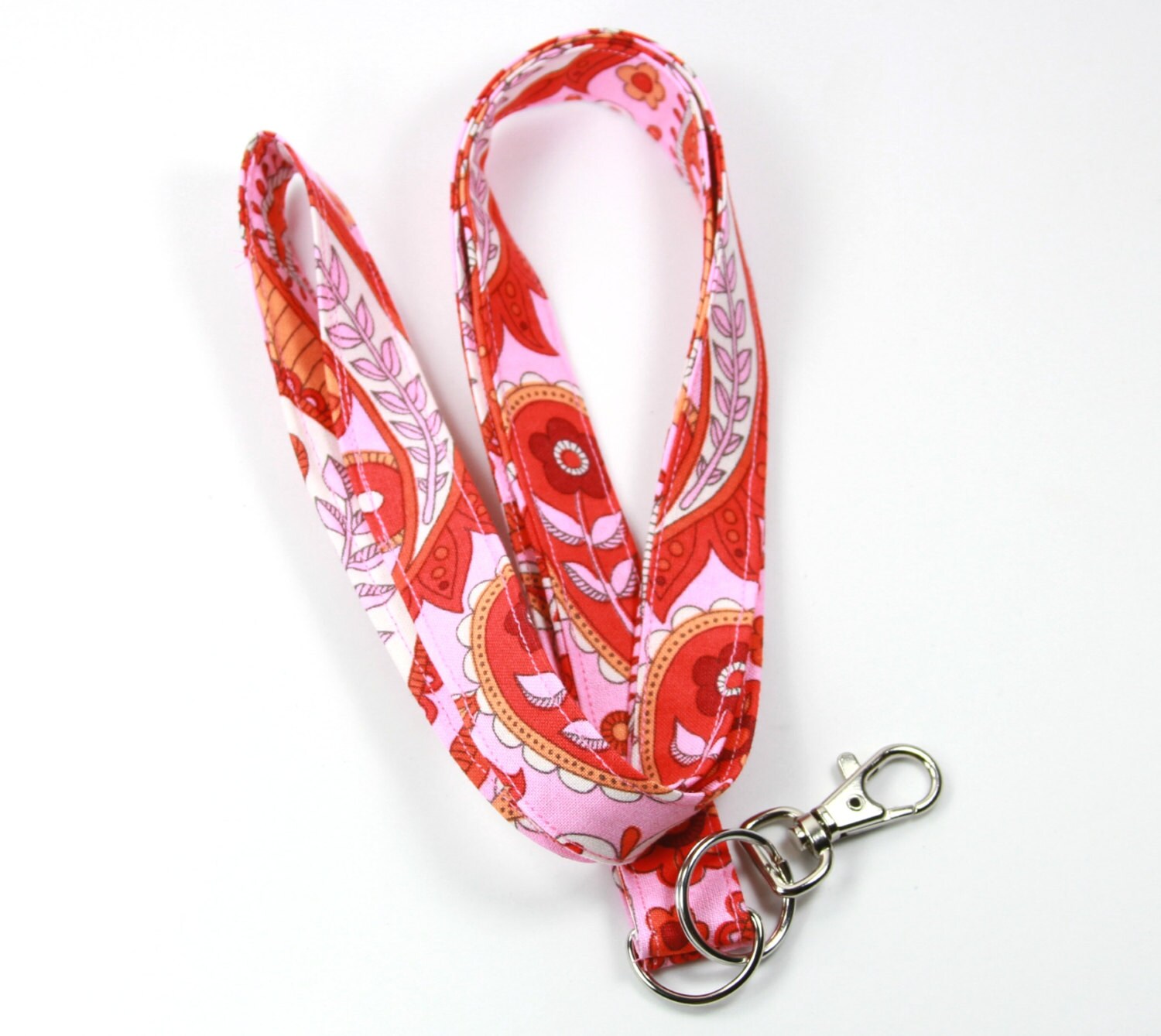 PINK FLOWER Fabric Lanyard Pink and Orange Lanyard Orange - Etsy