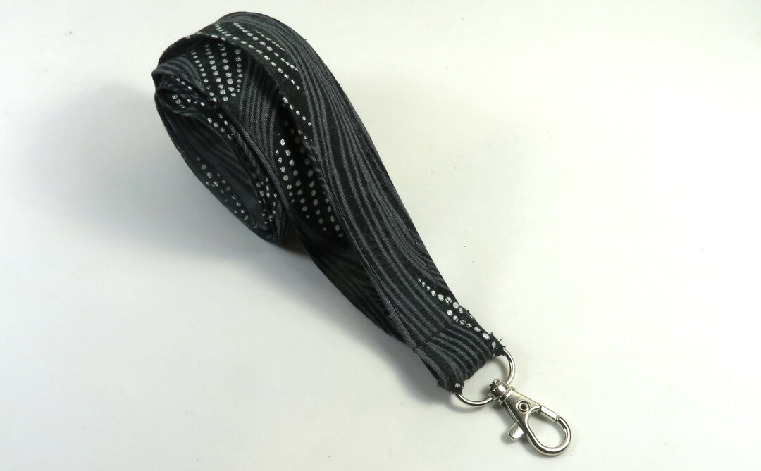 BLACK Fabric Lanyard, Black With Dots and Wave Fabric Lanyard, Wave ...
