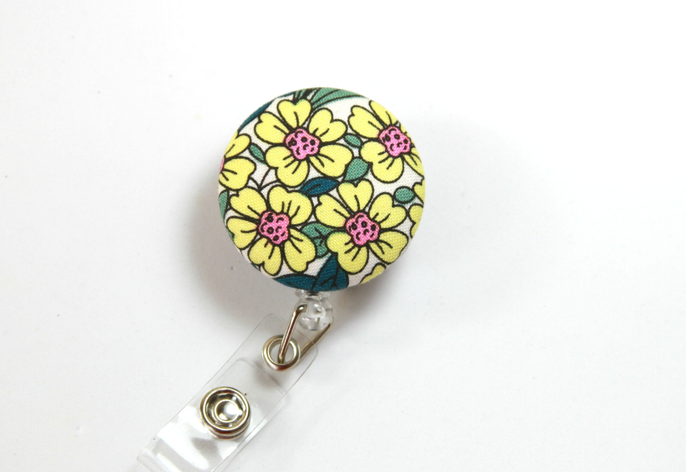 FLORAL Fabric Badge Reel Yellow Flower Badge Reel Floral - Etsy UK