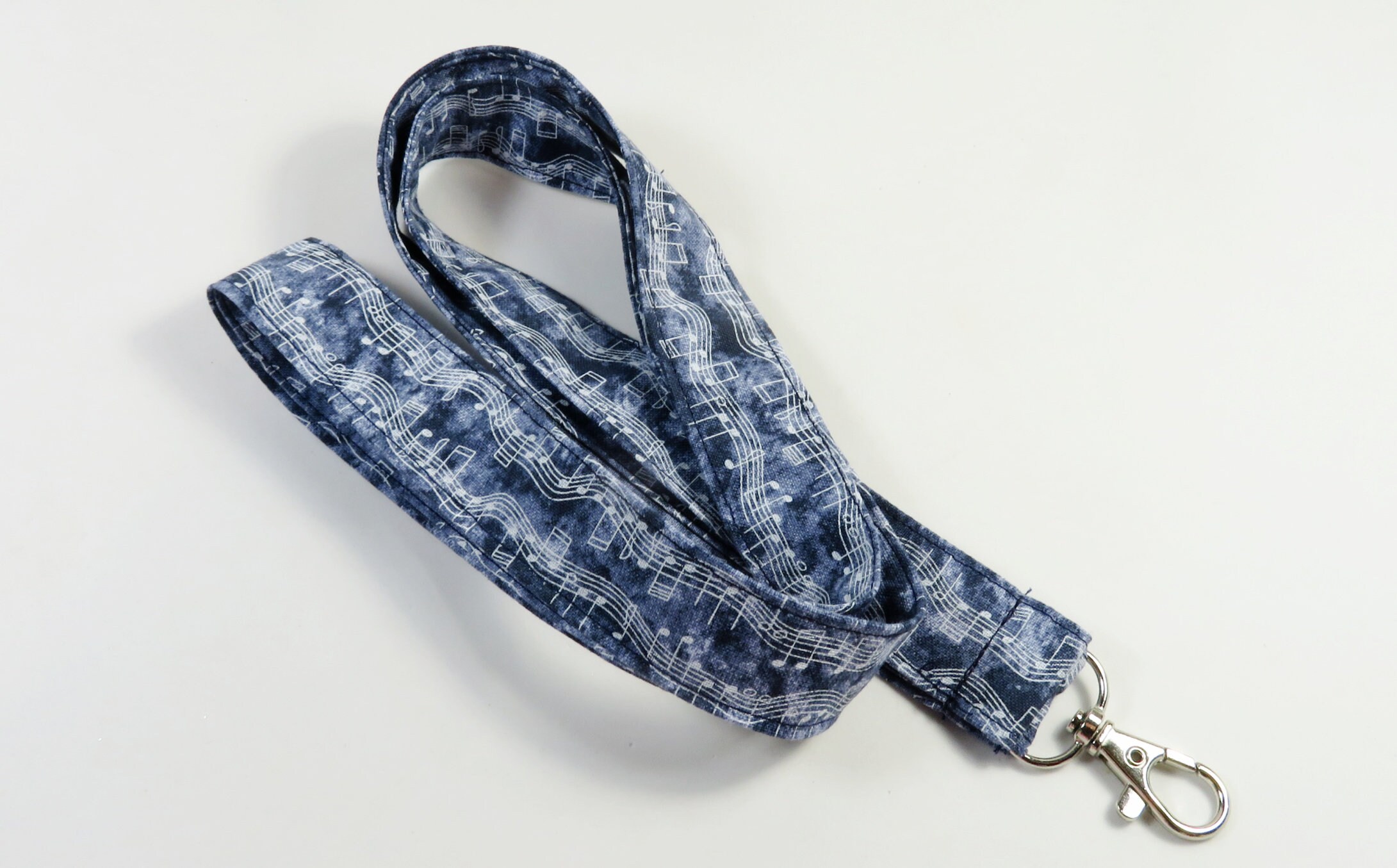 MUSIC Fabric Lanyard, Blue Musical Notes Lanyard, Fabric Badge Holder ...