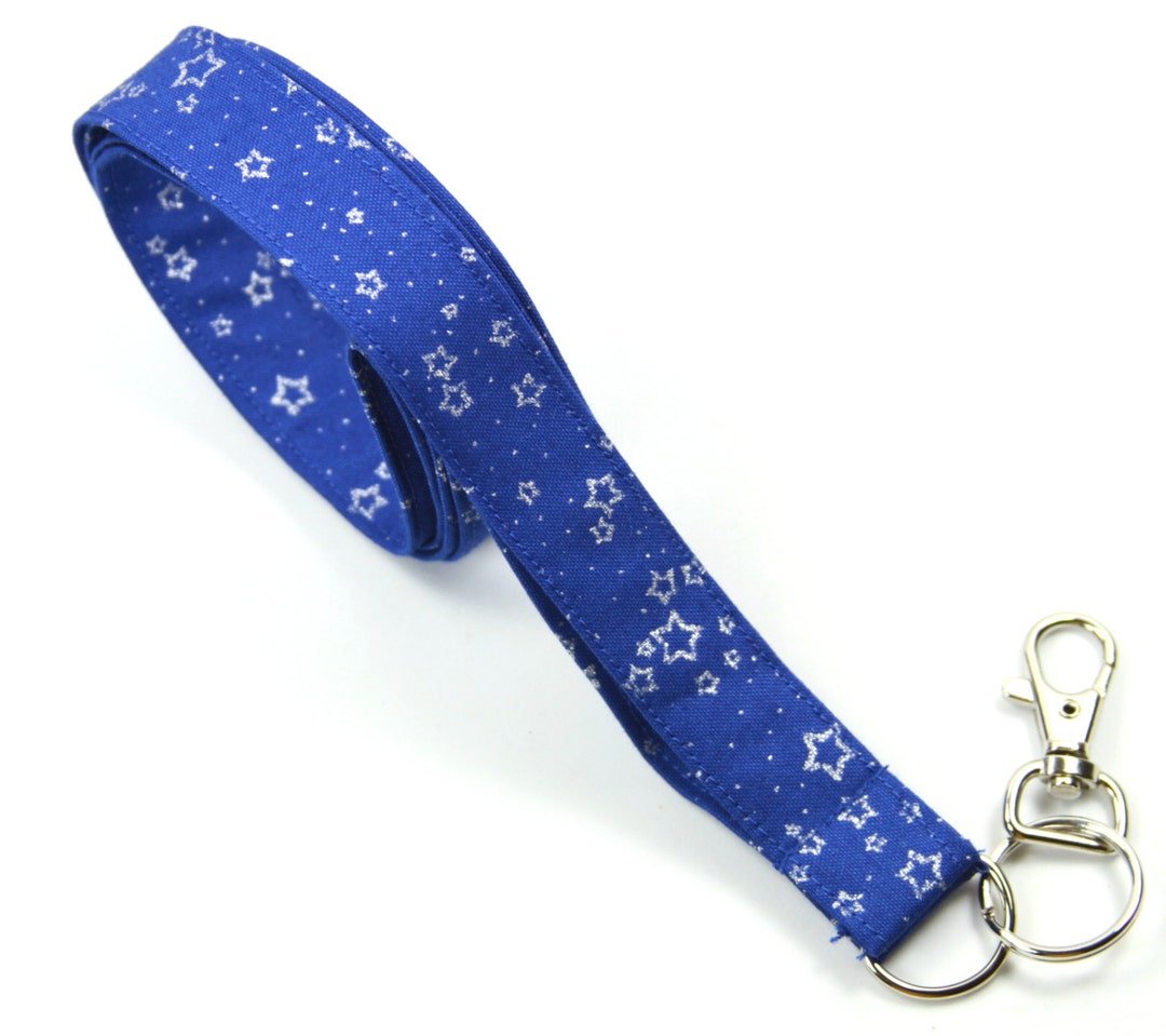 STARS Fabric Lanyard, Blue Stars Badge Holder, Silver Stars Lanyard - Etsy