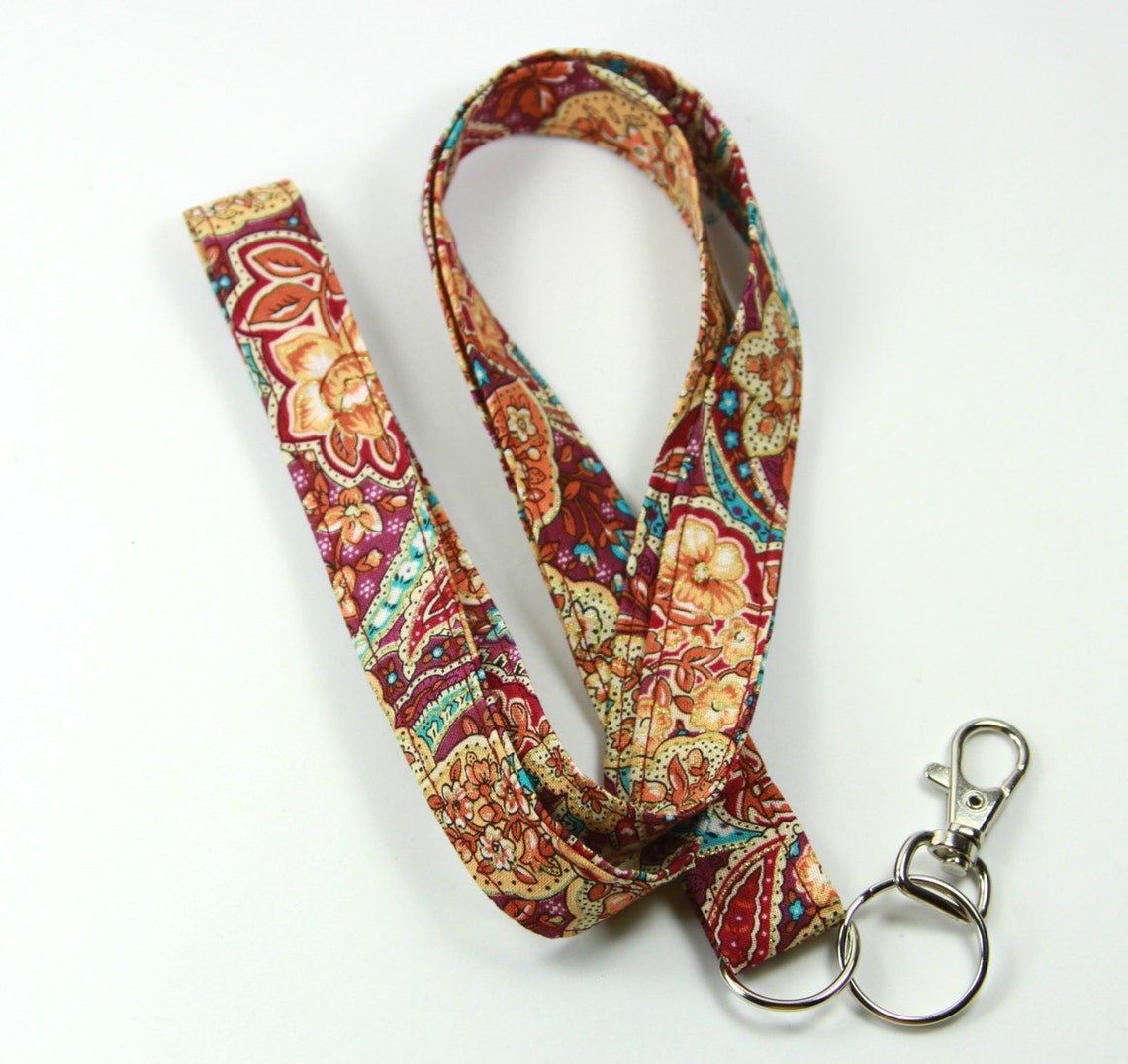 FLOWER Fabric Lanyard, Floral Lanyard, Shiny Lanyard, Brown Badge ...