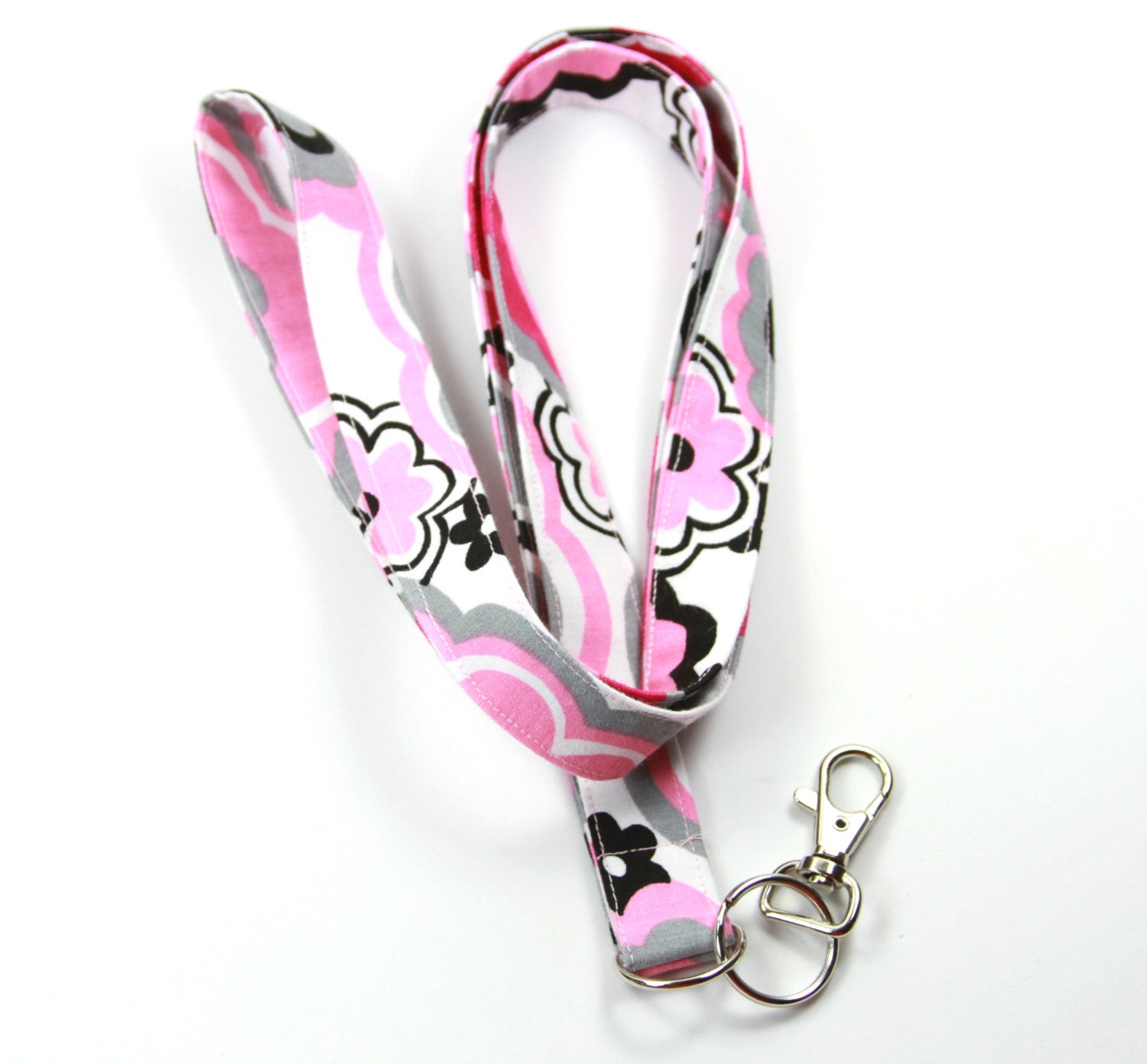 PINK Fabric Lanyard, Pink and Gray Badge Holder, Pink Badge Holder ...
