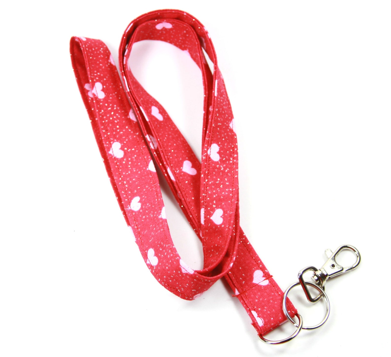 PINK HEARTS Fabric Lanyard, Fabric Badge Holder, Hearts Lanyard, Pink ...