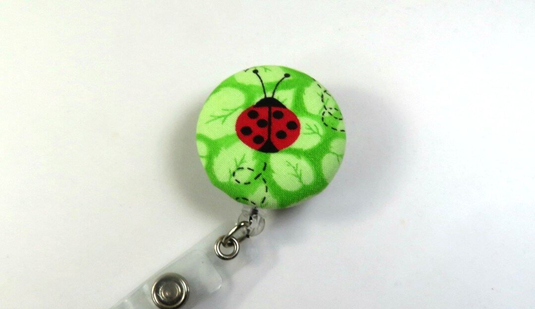 LADYBUG Badge Reel, Fabric Badge Reel, Fabric Button Reel, Green Red ...