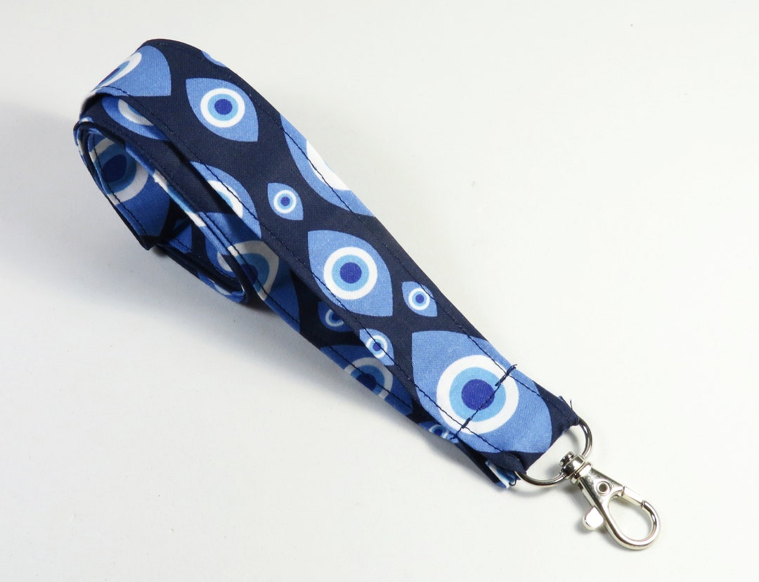 EVIL EYES Fabric Lanyard, Blue Evil Eye Badge Holder, Fabric Lanyard - Etsy