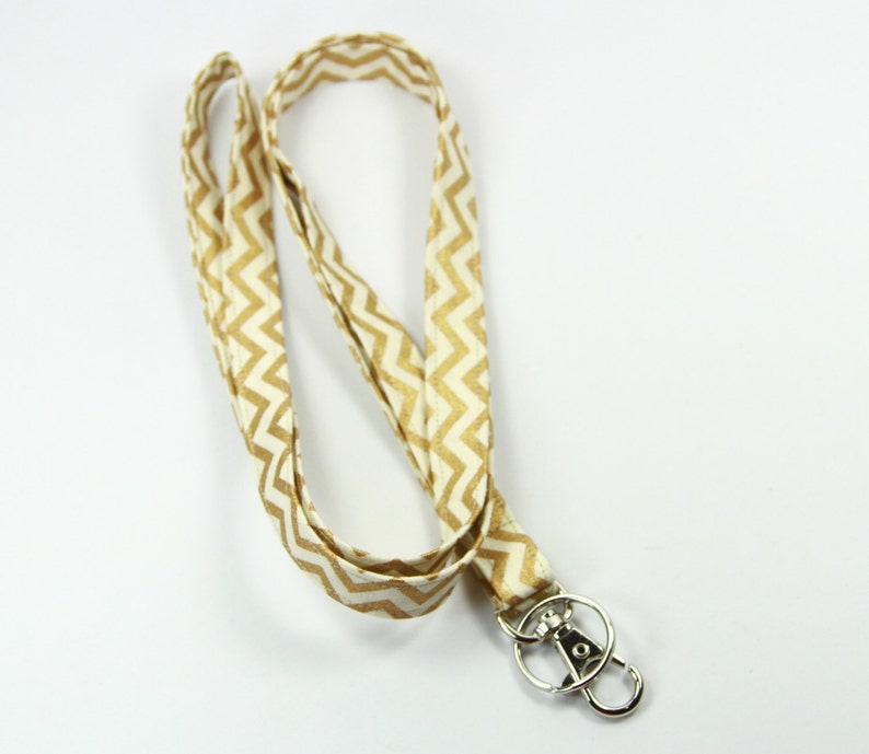 CHEVRON Fabric Lanyard, Golden Lanyard, Gold Chevron Lanyard, Skinny ...